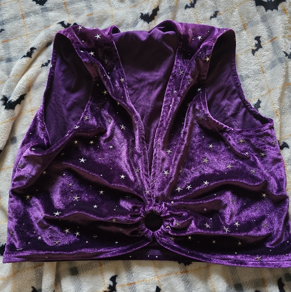 Tops | Unk Brand Velvet Xl Purple Starry Ring Crop Top | Poshmark